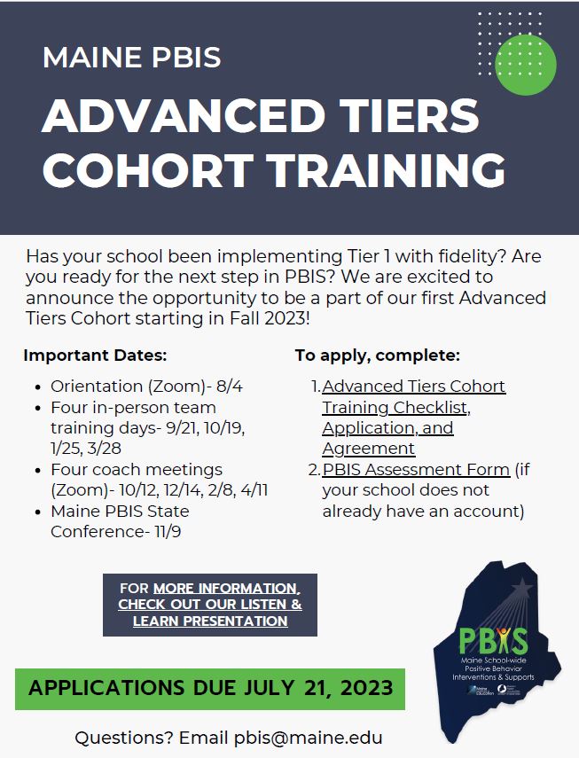 Maine PBIS Advanced Tiers Cohort Training Opportunity – Maine DOE Newsroom